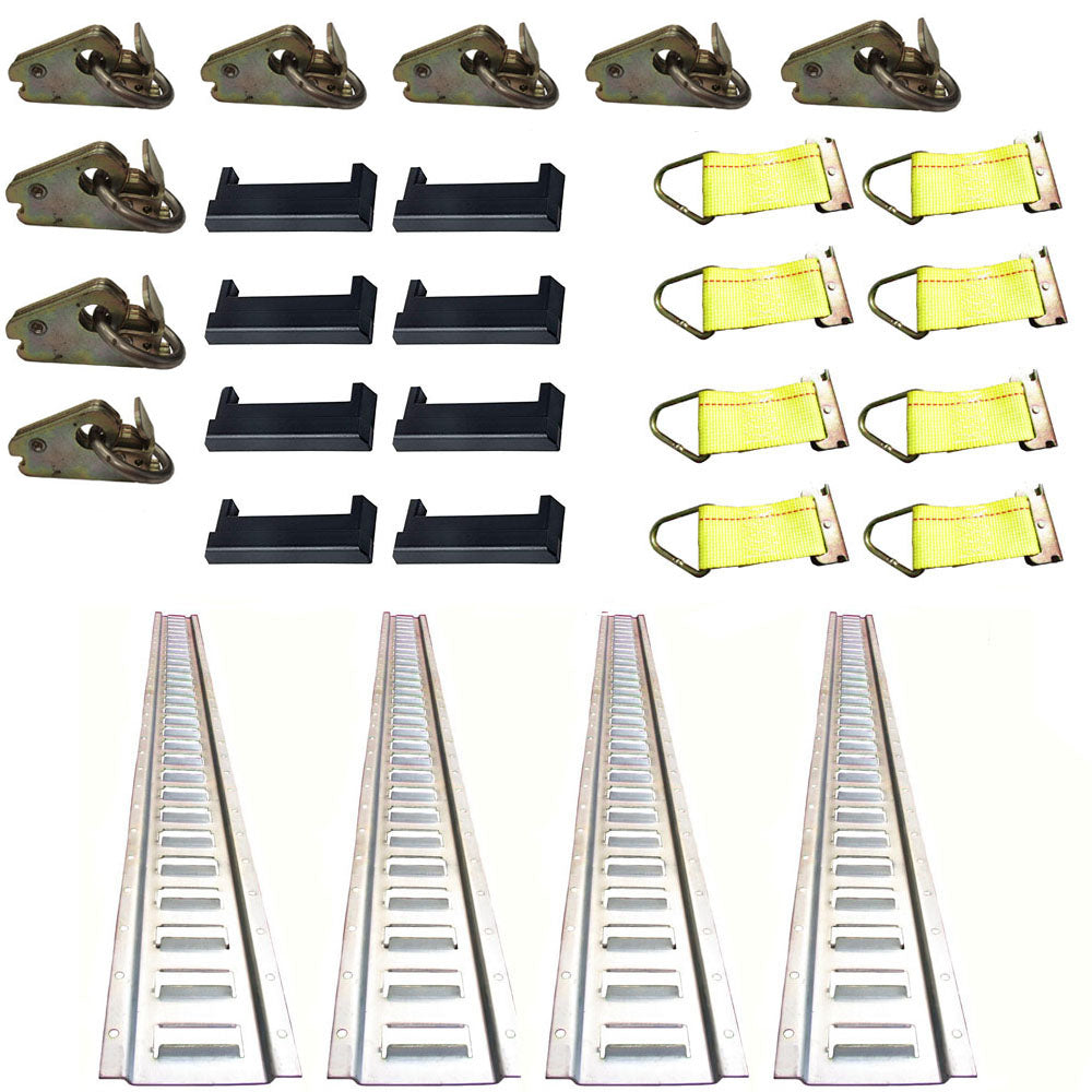 4 Galvanized 5' E-Track Rails with Caps - Straps - O-Rings - Tie Down ...