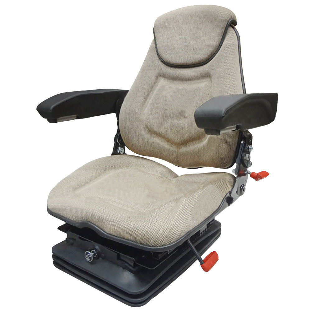 Air Ride Tractor Seat Assembly Head Rest Armrests Lumbar Brown Fabric ...